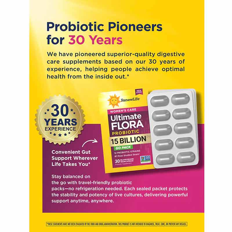 Ultimate Flora Probiotic 15 Billion Women's Care Go Pack, Renew Life ...
