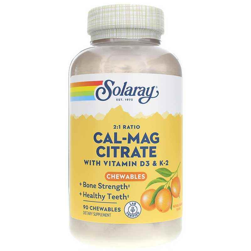 Cal-Mag Citrate Chewable 2:1 Ratio plus Vitamins D-3 & K-2 Orange, Solaray