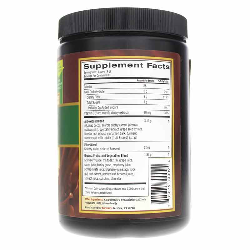 Chocolate Silk Greens Powder, Barleans Organic Oils