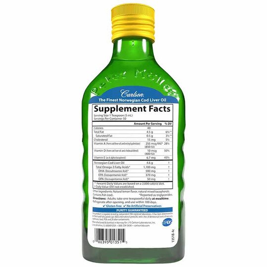 Cod Liver Oil 1100 Mg Omega-3s Liquid, Carlson Labs