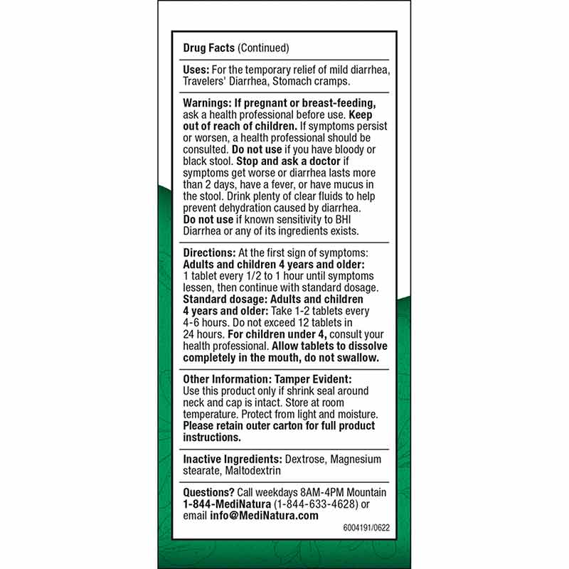 Diarrhea Relief Tablets, BHI